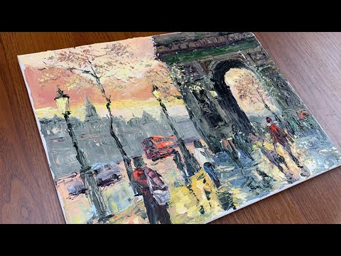 How to Draw Paris City | Acrylic Painting With Palette Knife