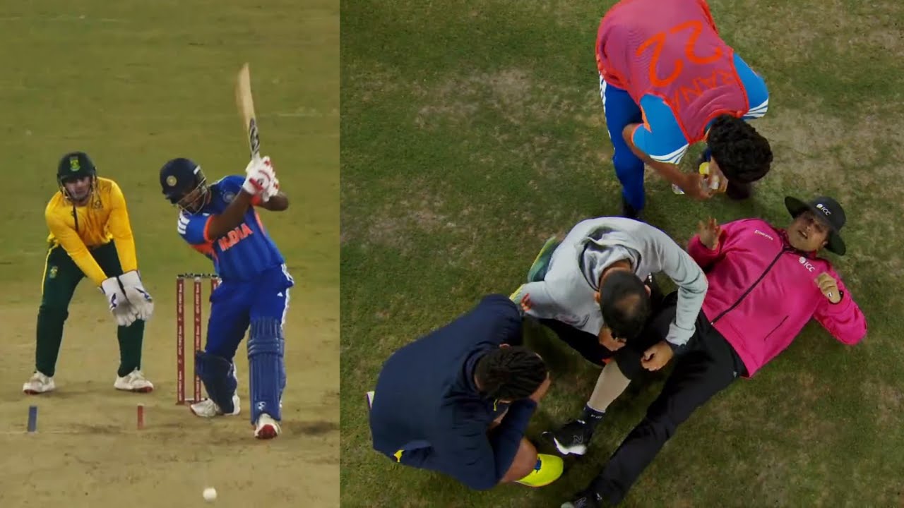 Umpire Rohan Pandit got badly injured due to Sanju Samson shot during ...