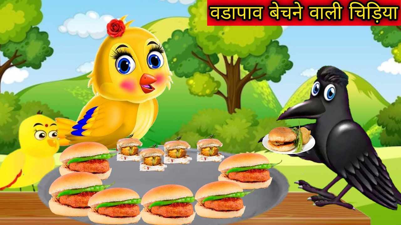 वडापाव वाली चिड़िया | Chidiya cartoon | moral story | tuni chidiya ki ...