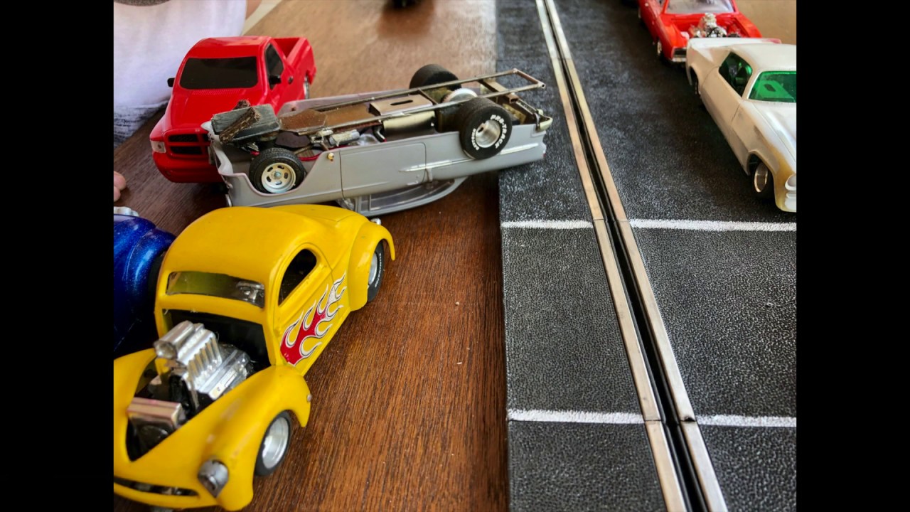 55 Chevy Gasser slot car crashes in 1:32 scale - YouTube