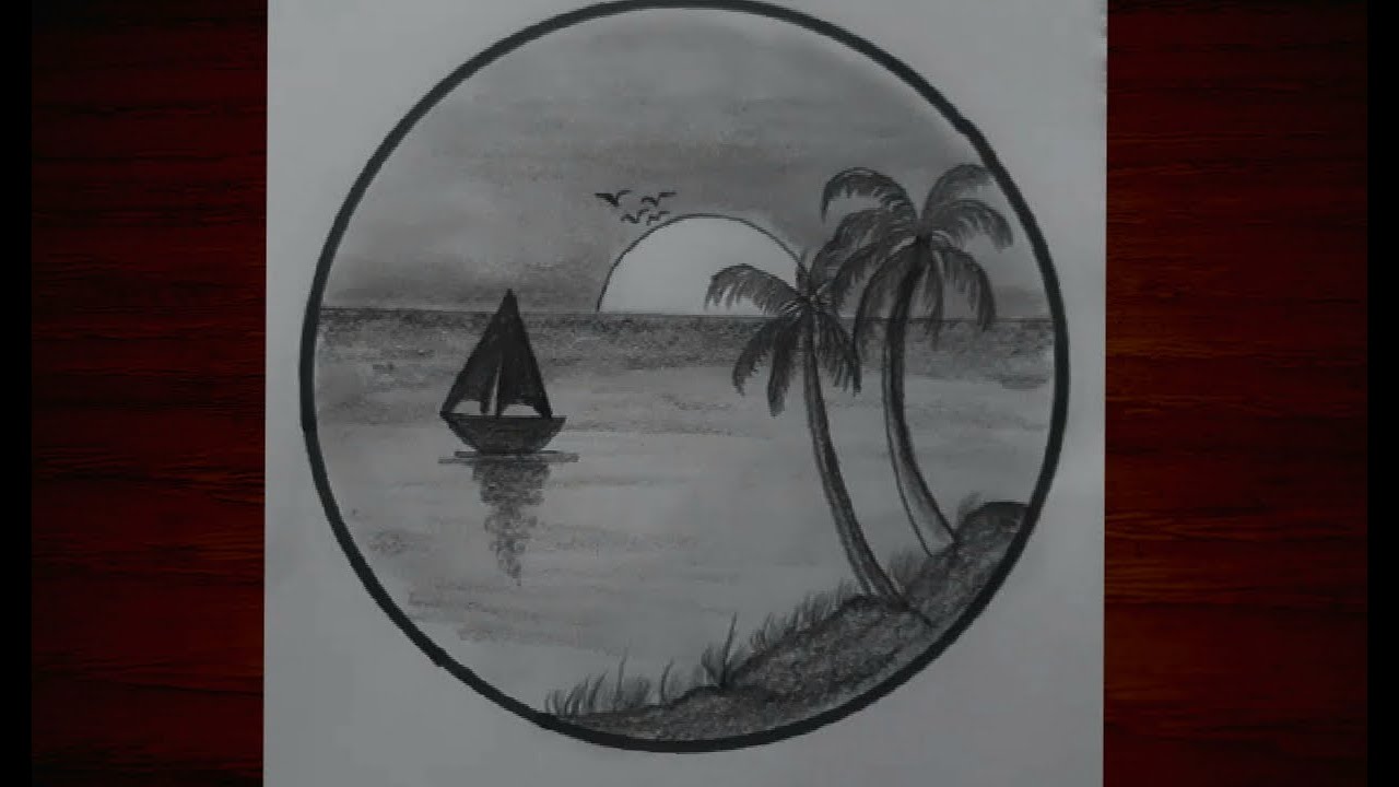How to draw an easy sunset | charcoal pencil drawing ideas | Easy ...