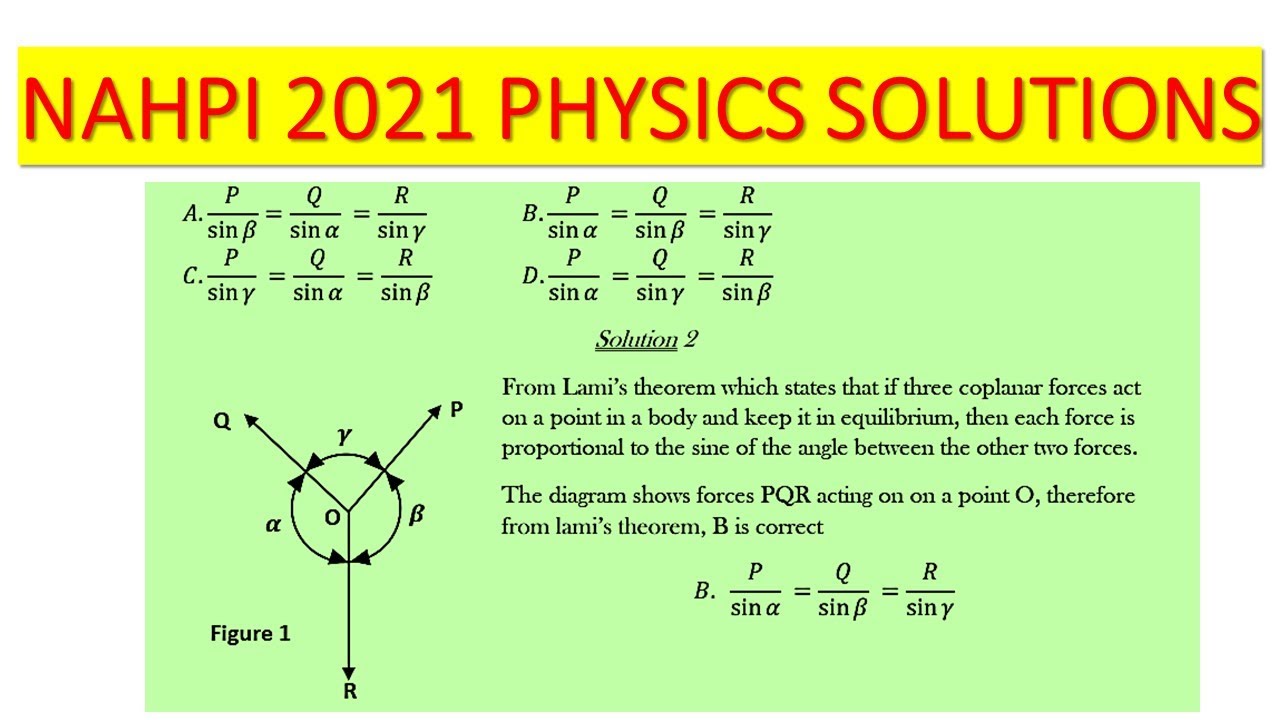 SOLUTIONS TO NAHPI 2021 PHYSICS (QUESTIONS 1-10) - YouTube
