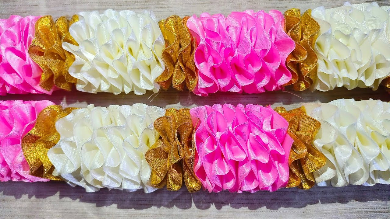 Beautiful Artificial Garland Making 🌹🎀||Ribbon craft Garland ...