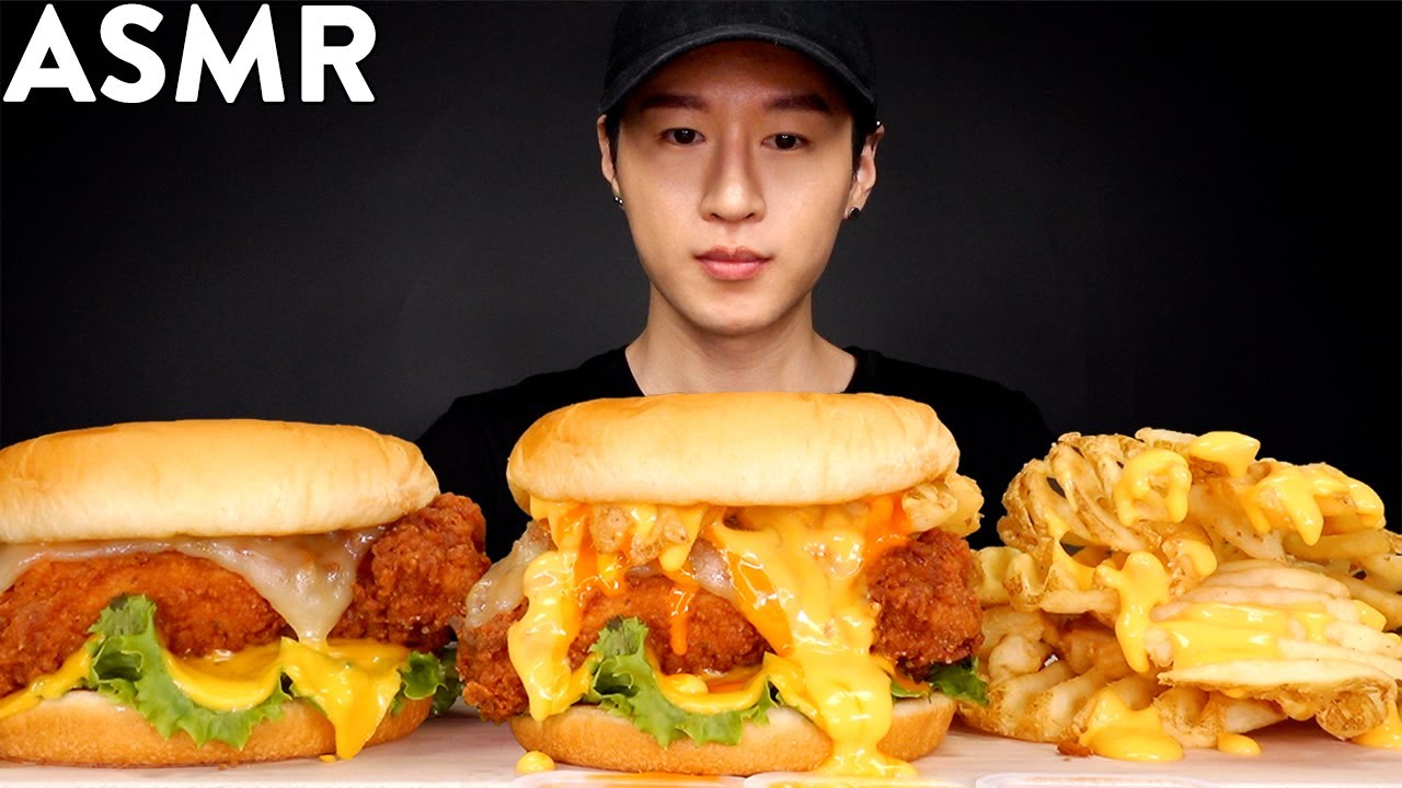 ASMR CHEESY BUFFALO CHICKEN SANDWICH MUKBANG (No Talking) EATING SOUNDS ...