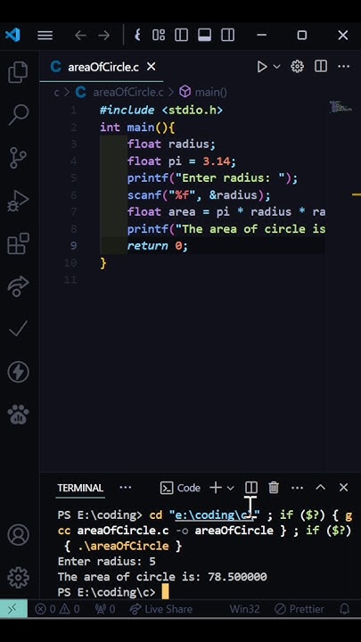 Area of Circle program in C Language(Step-by-Step) #codingtutorial #coding #cprogramming # ...