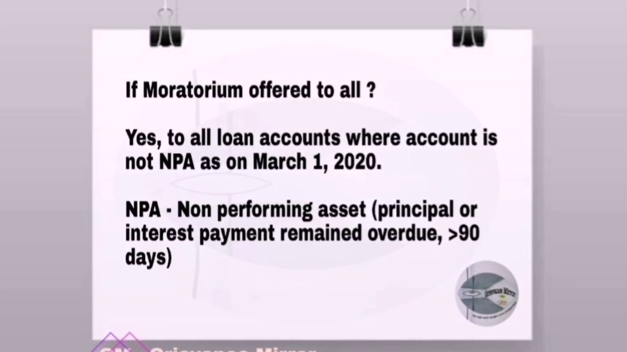 Moratorium Period On Loan EMIs - YouTube