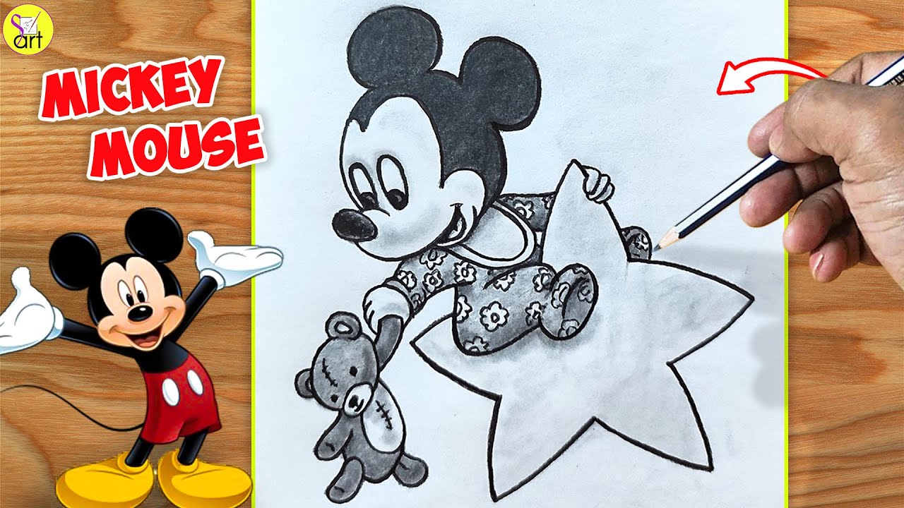 How to Draw Mickey Mouse in Star Easy Drawing - Step by Step | Little ...
