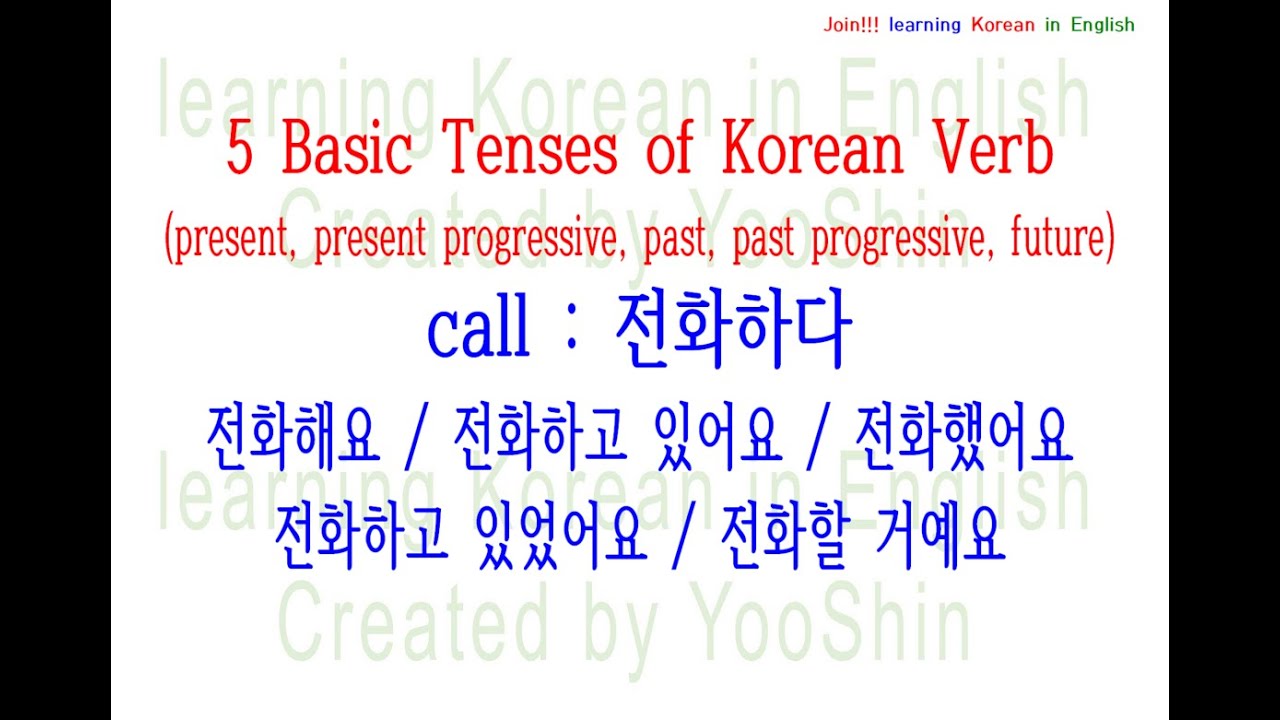 5 Basic Tenses of Korean Verb : 전화하다(call) - YouTube