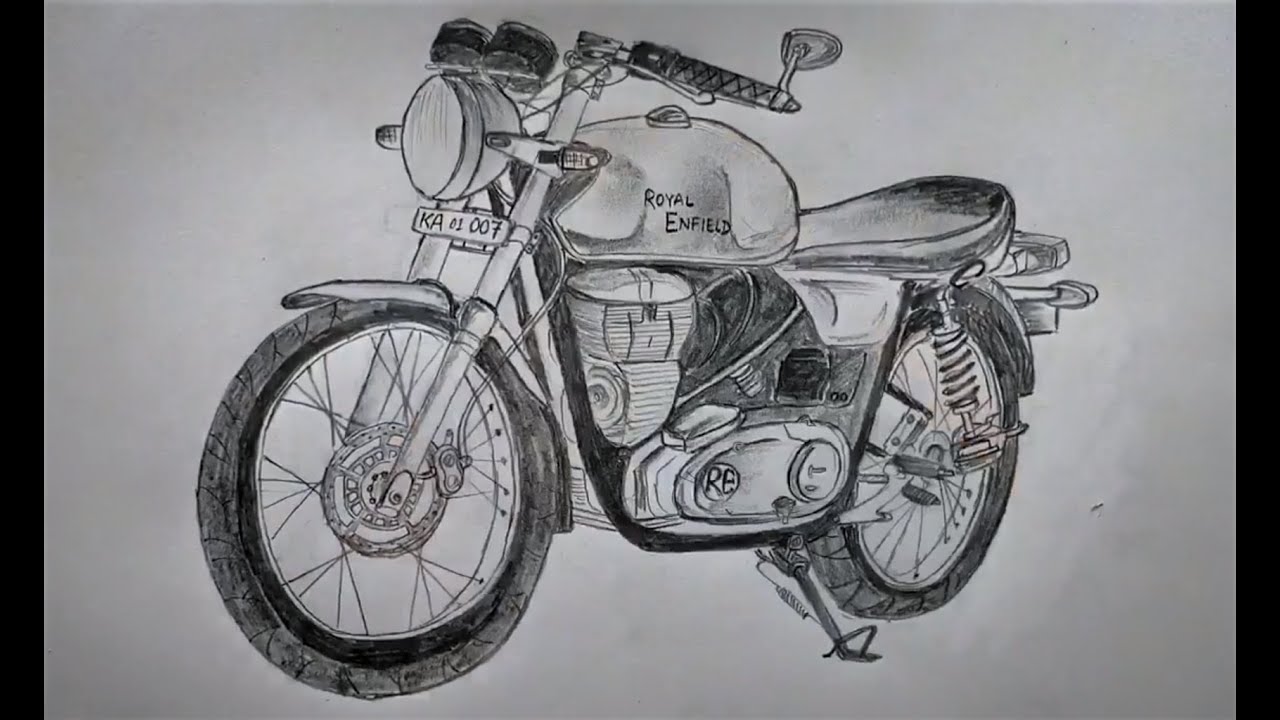 Drawing a Royal Enfield bike | Simple and easy to follow - YouTube