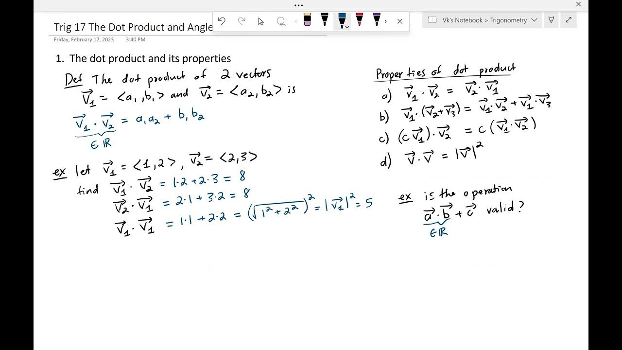 Trig 17 The Dot Product and Angle Between 2 Vectors - YouTube
