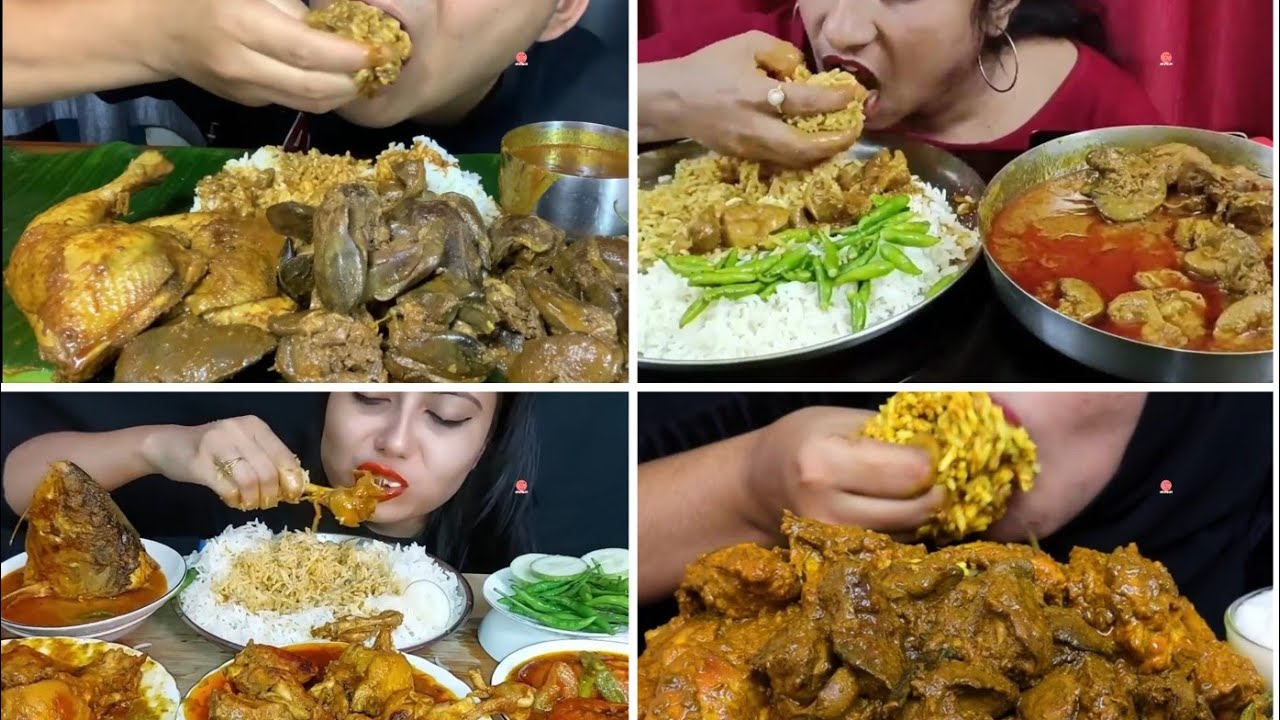 ASMR Eating Big - Bite food Compilation Chicken Curry, Kaleji Curry ...