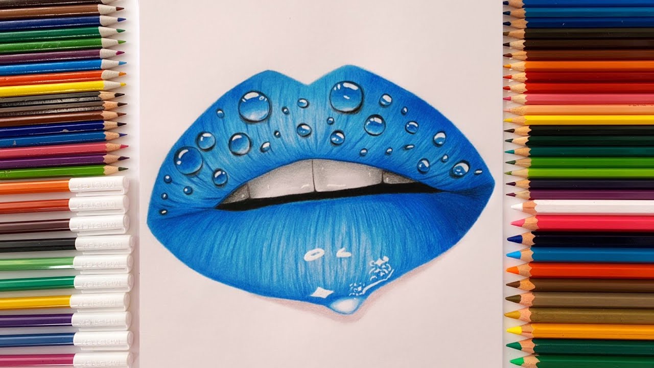 Drawing hyper realistic blue lips | Timelapse - YouTube