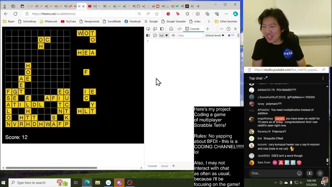 Cary Huang Notices Me while Streaming "Coding Scrabble-Tetris" - YouTube