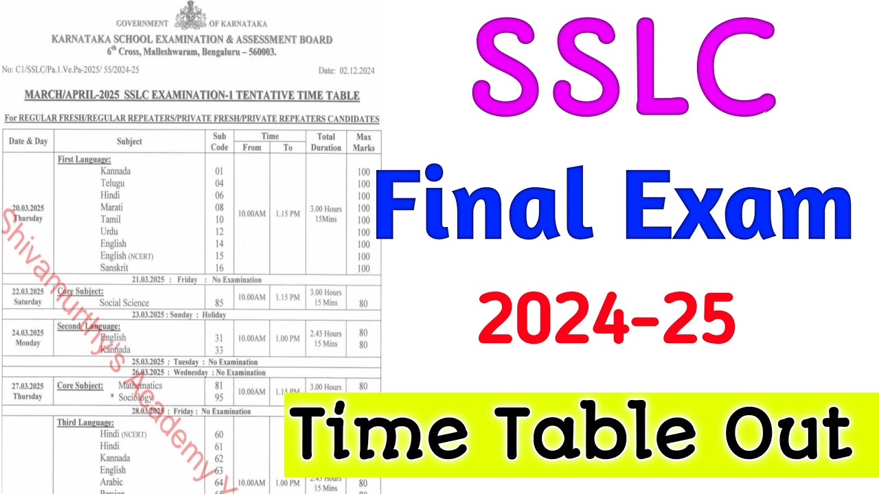 SSLC Final Exam 1 Time Table Out#shivamurthysacademy#sslc#timetable# ...