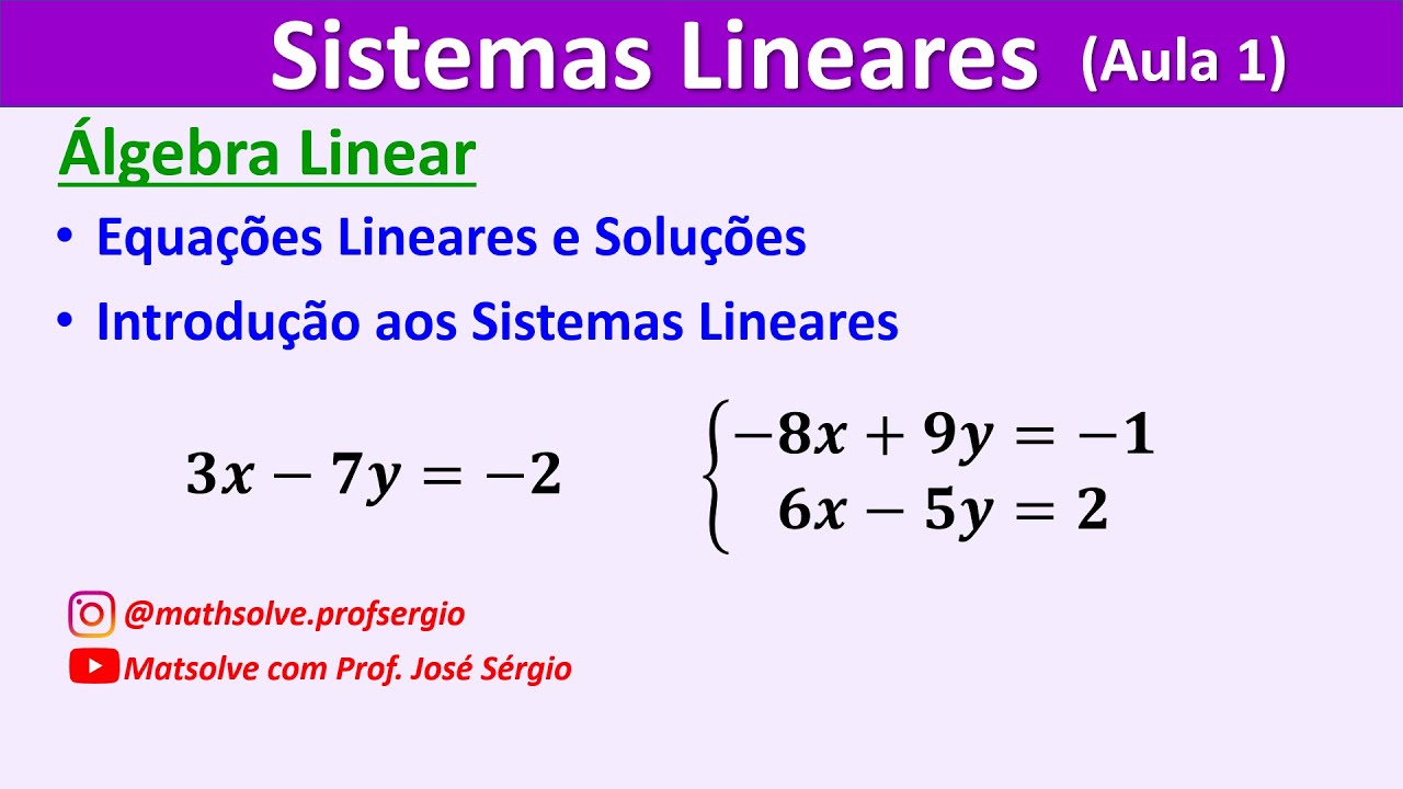 SISTEMAS LINEARES - AULA 1: Equações Lineares, Soluções e Introdução ...