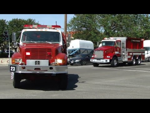 Fire Trucks Respond To Wind Driven Grass Fire! Modesto, CA - YouTube