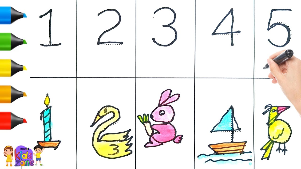 12345 Numbers DRAW & COLOUR | Simple Easy sketch step by step | Toddler ...