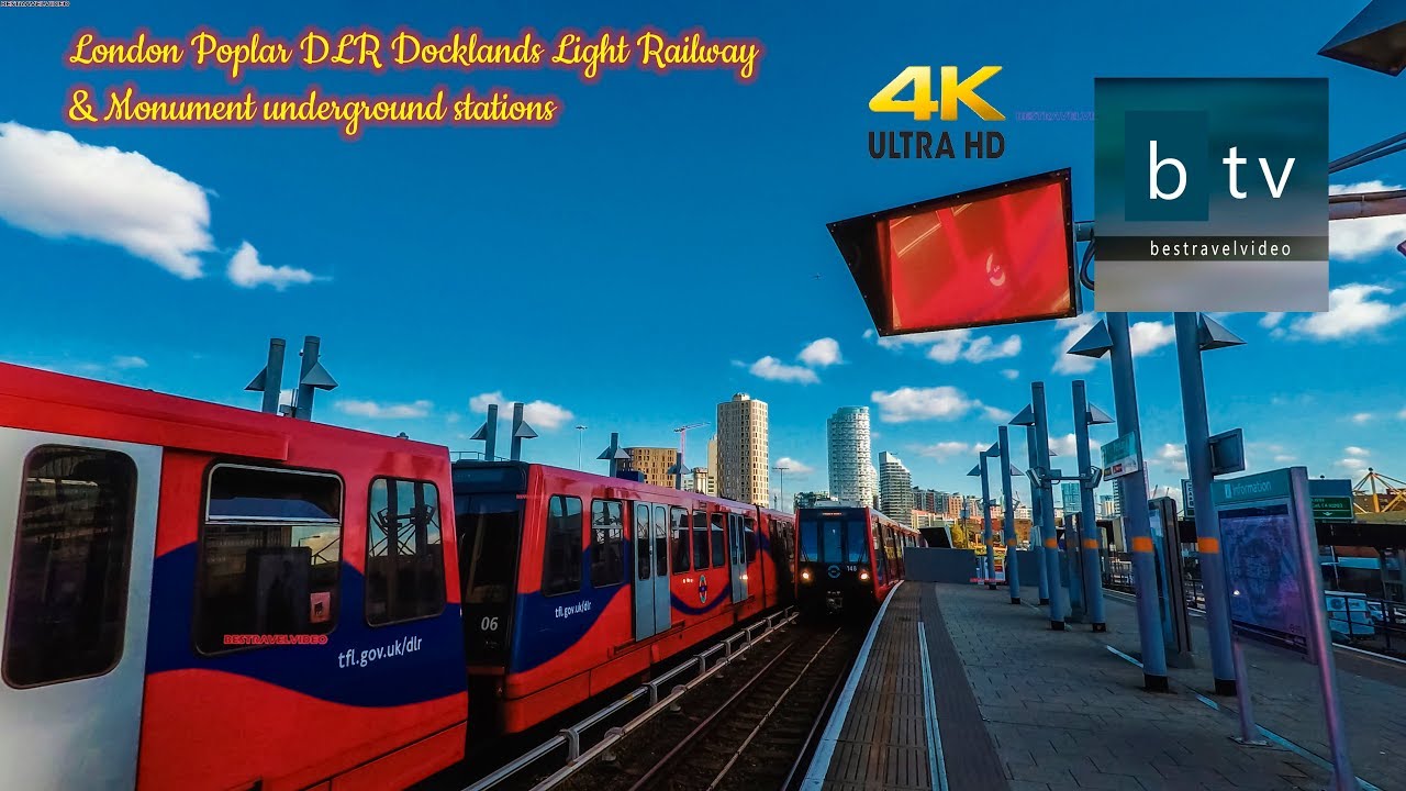 London Poplar DLR Docklands Light Railway & Monument underground ...