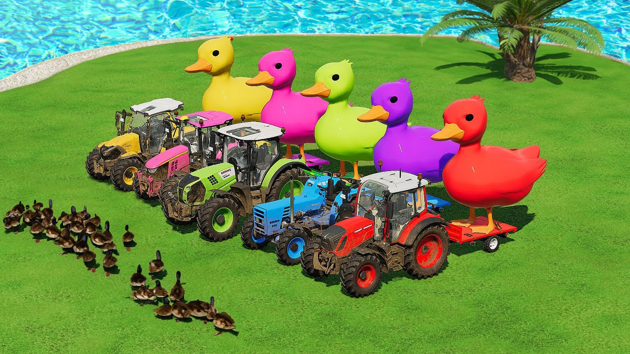 TRANSPORTING BIG & MINI TRACTORS! DUCK ANIMAL vs PORTAL TRAP! PARKOUR ...