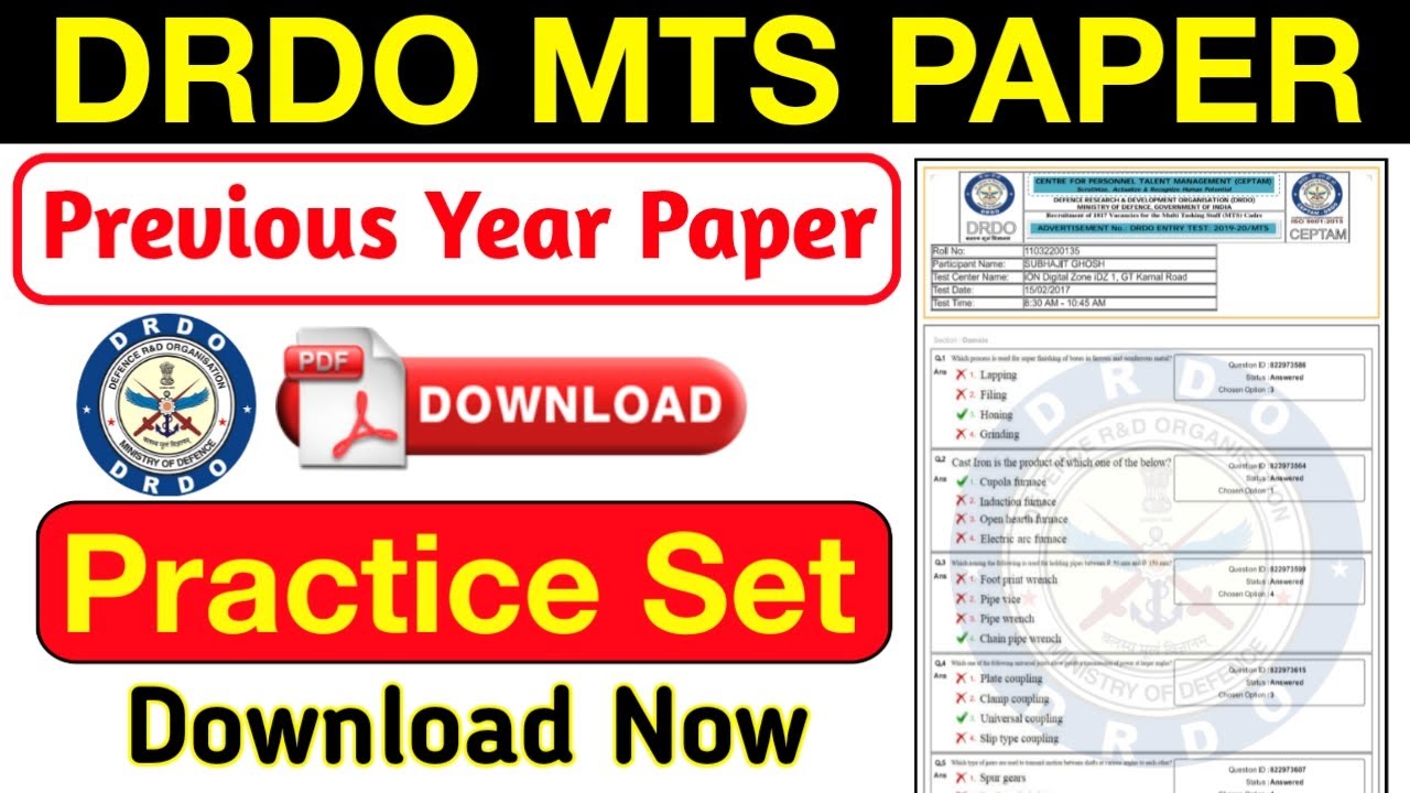 DRDO MTS previous year Question Paper PDF File Download || DRDO Multi ...