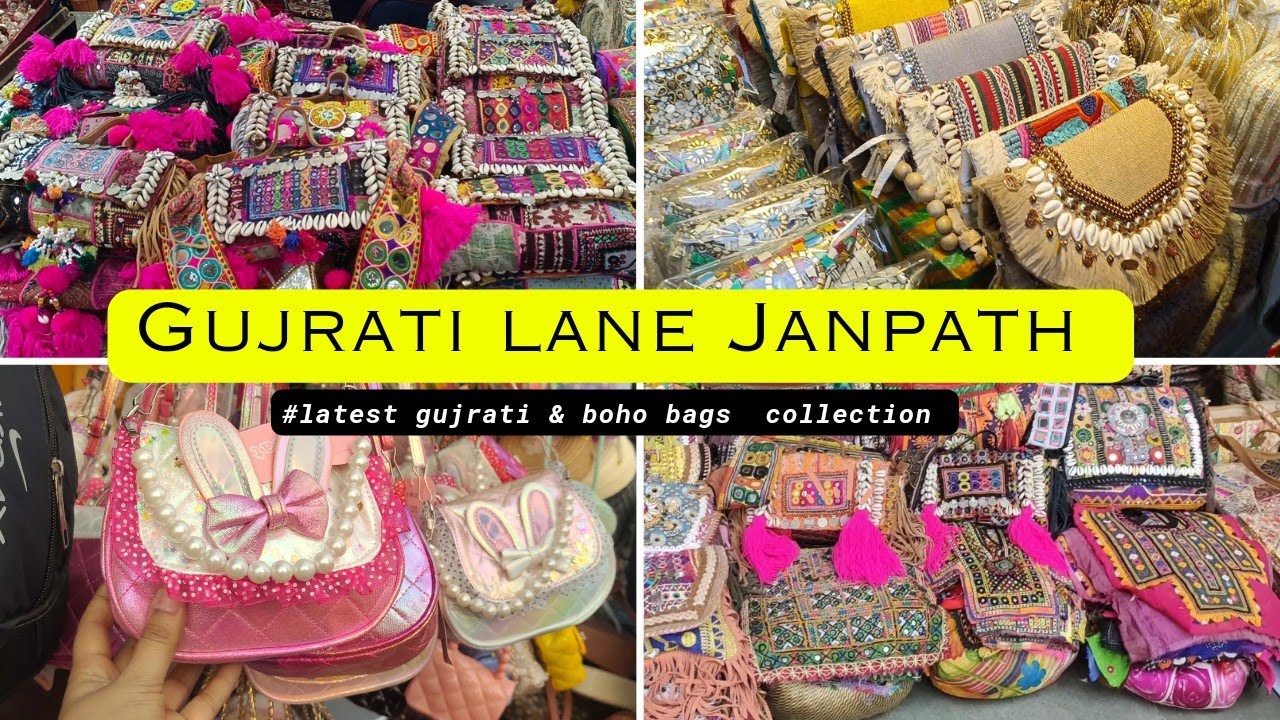 Janpath market Gujrati lane 😍 || boho bags and Gujarat traditional ...