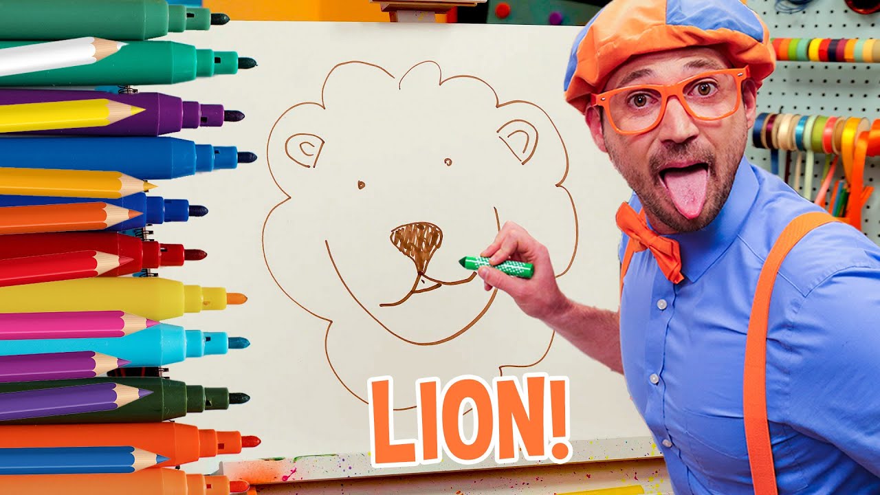 How To Draw A Lion | NEW | Draw with Blippi | Arts and Crafts For ...