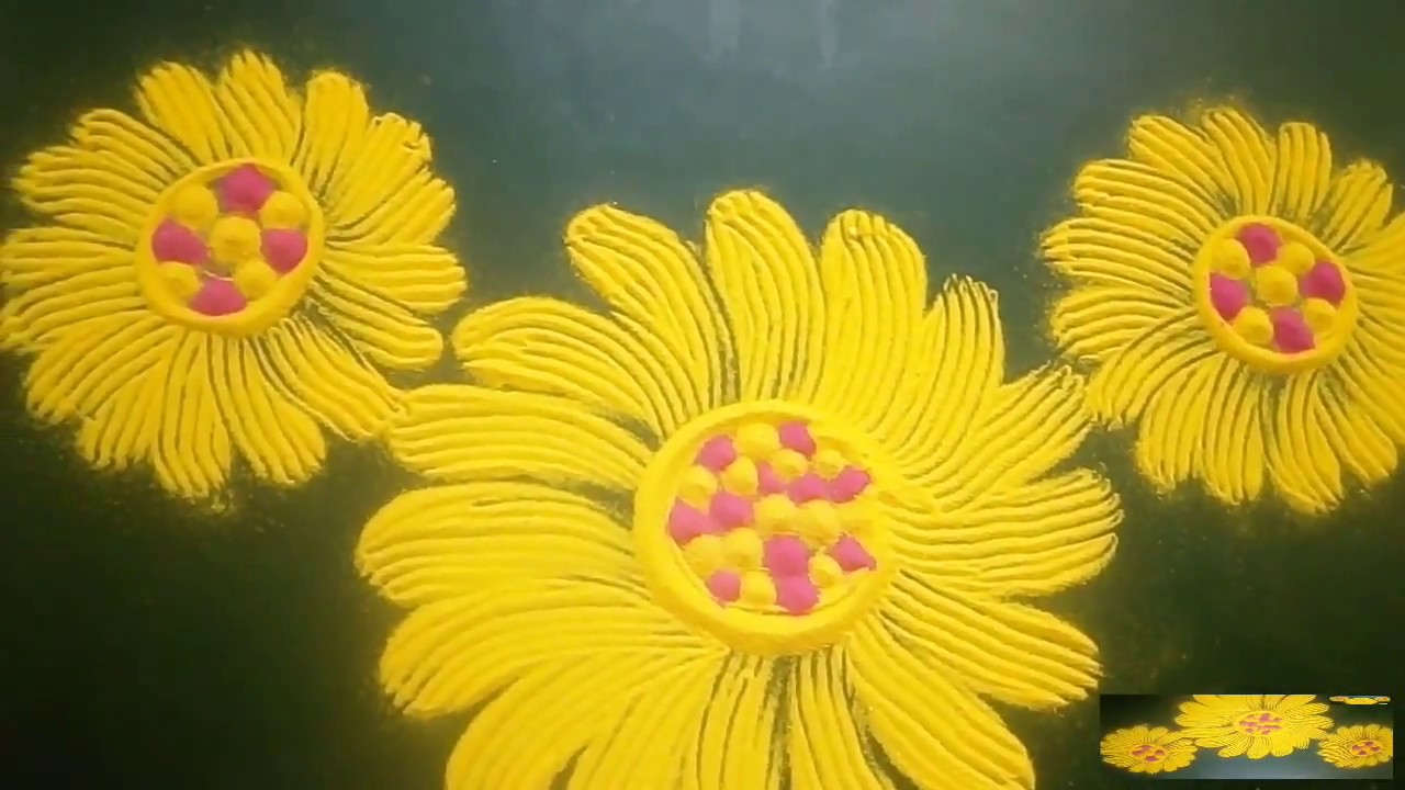 yellow rangoli || रंगोली || indian design rangoli - YouTube