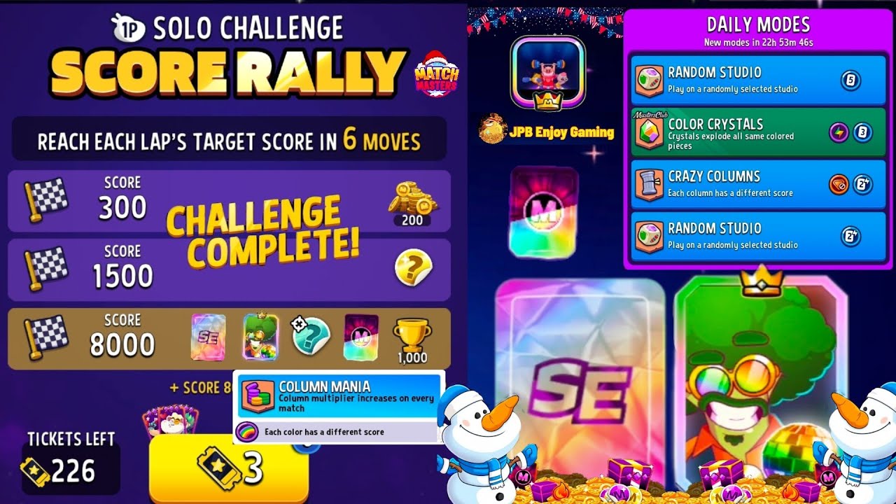 Solo Challenge Score Rally 6 move Column Mania+Rainbow8000 Score/ Crazy ...