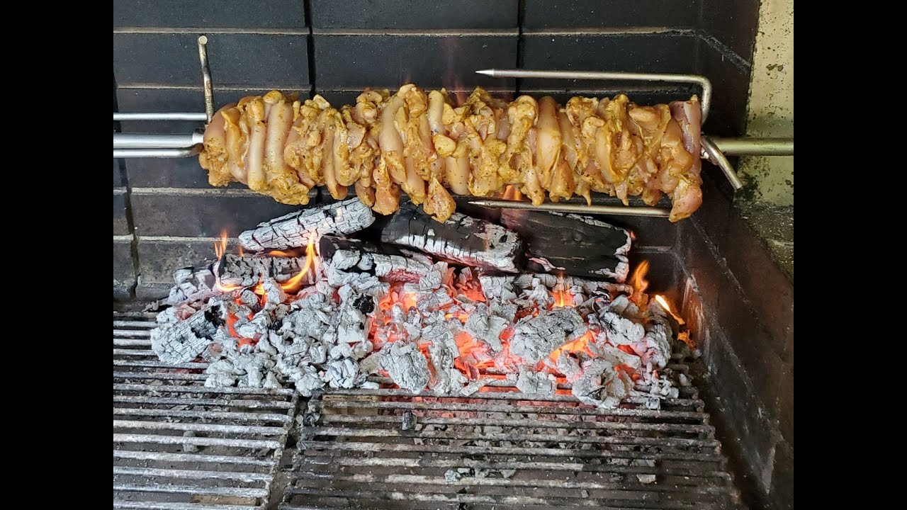 B.B.Q. Chicken Kontosouvli on Firebrick Spit - YouTube