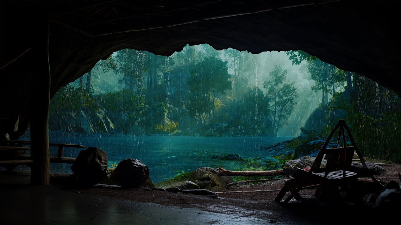 Relax in a Rainforest Cave | The cozy sound of rain & river water ...