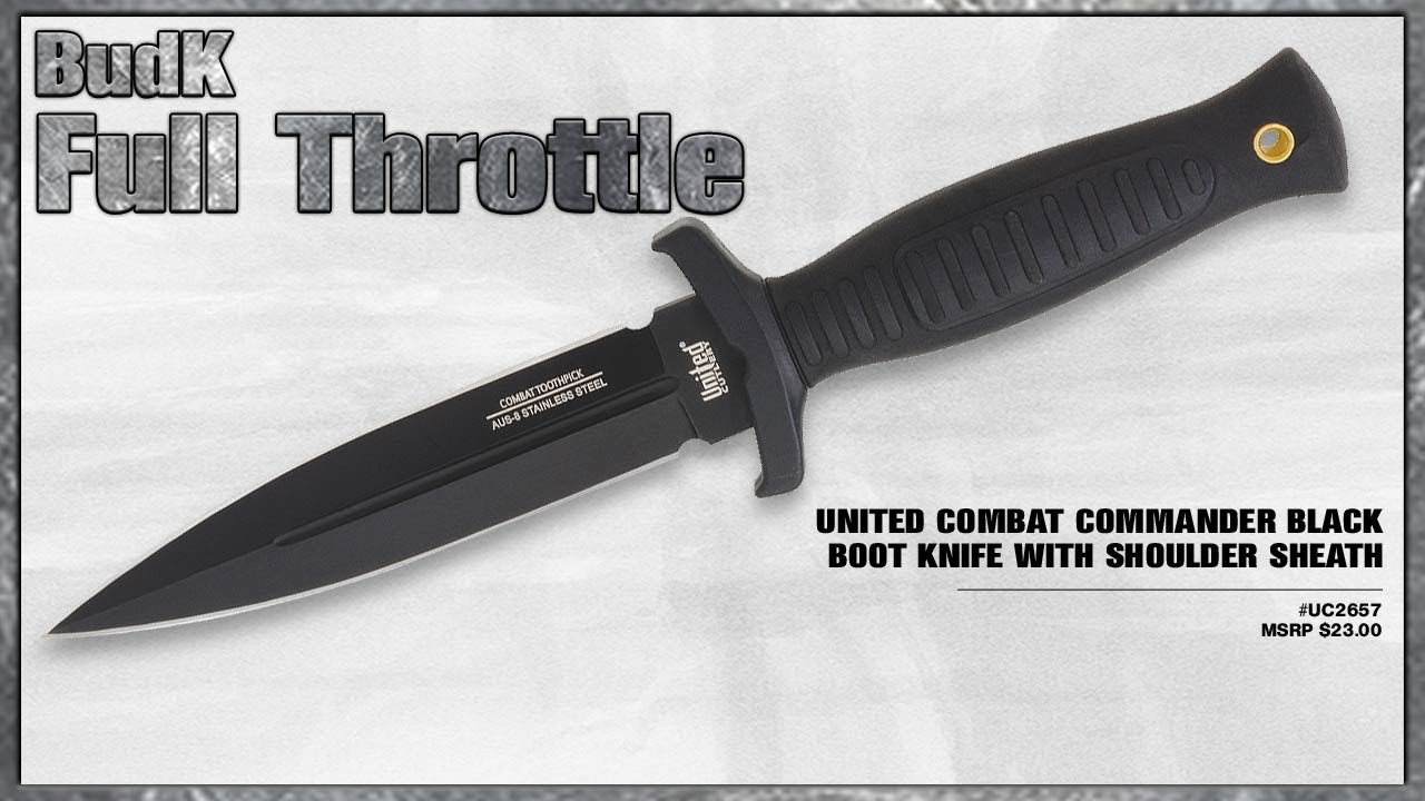 United Combat Commander Black Boot Knife with Shoulder Sheath - YouTube