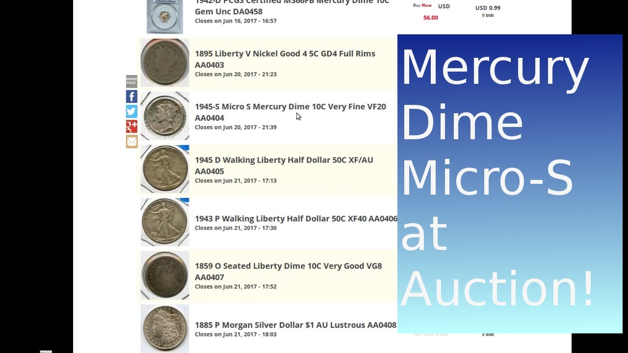 Rare Coins 1945 Micro S Mercury Dime Land of Coins Auction - YouTube