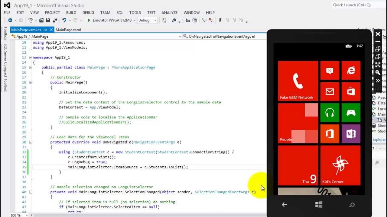 Tutorial for WP8 - 19-SQL Server Compact Database for Windows Phone 8 App Development Using C# ...