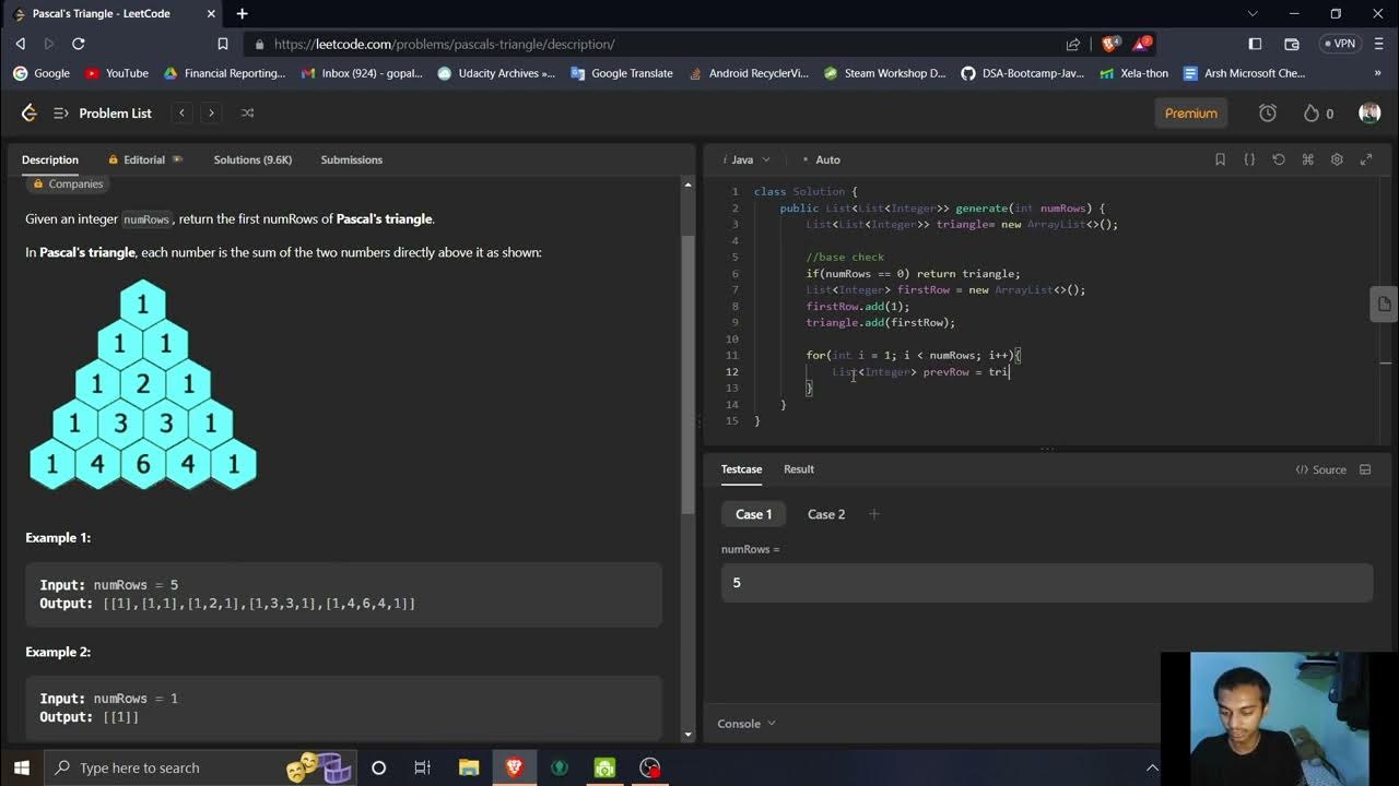 Leetcode Pascals Triangle Explained Java Gopal Youtube