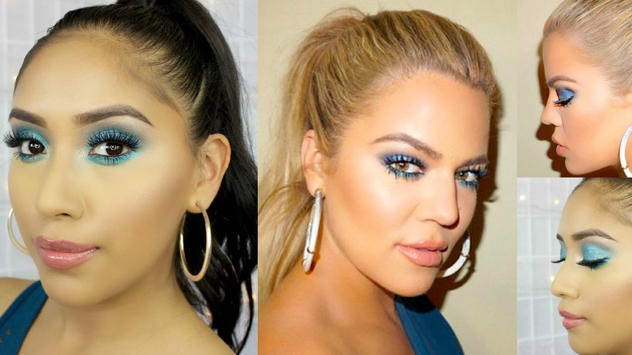 Khloe Kardashan Makeup Tutorial 2015 | Aqua Blue Eye makeup - YouTube