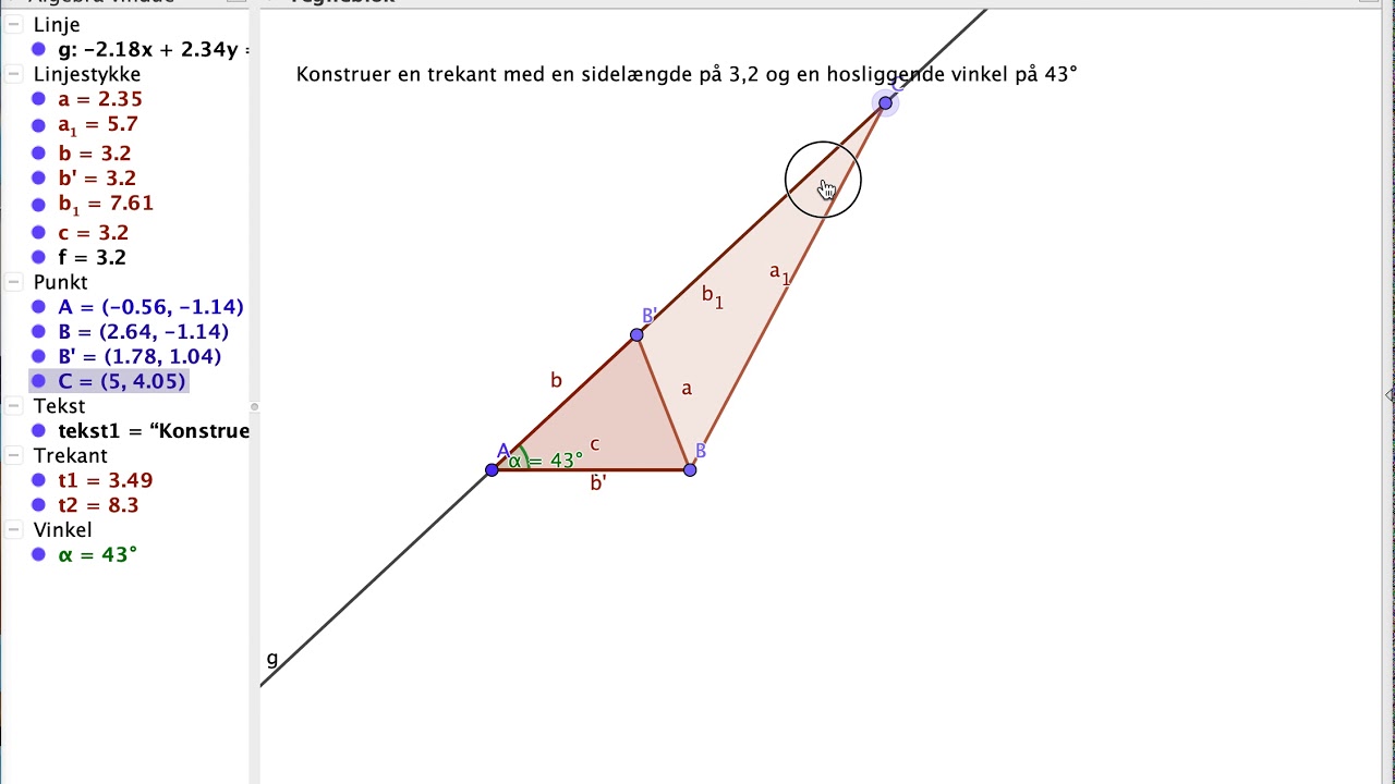 Geometrisk konstruktion trekant med 1 sidelængde og 1 hosliggende ...