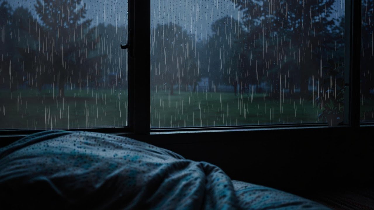 Rain Sound On Window with Ambience MusicㅣHeavy Rain for Sleep, Study ...