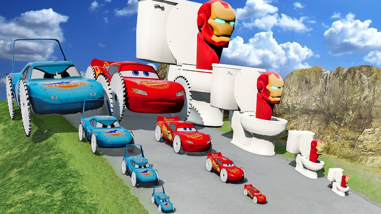 TRANSPORTING PIXAR CARS & FRUITS WITH COLORED & JOHN DEERE VS CLAAS VS ...