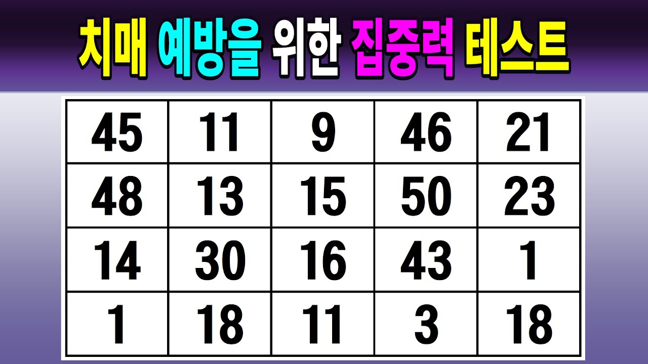 치매 예방을 위한 집중력 테스트 【같은숫자찾기치매예방퀴즈치매테스트숫자퀴즈숫자찾기숫자3쌍】 Youtube