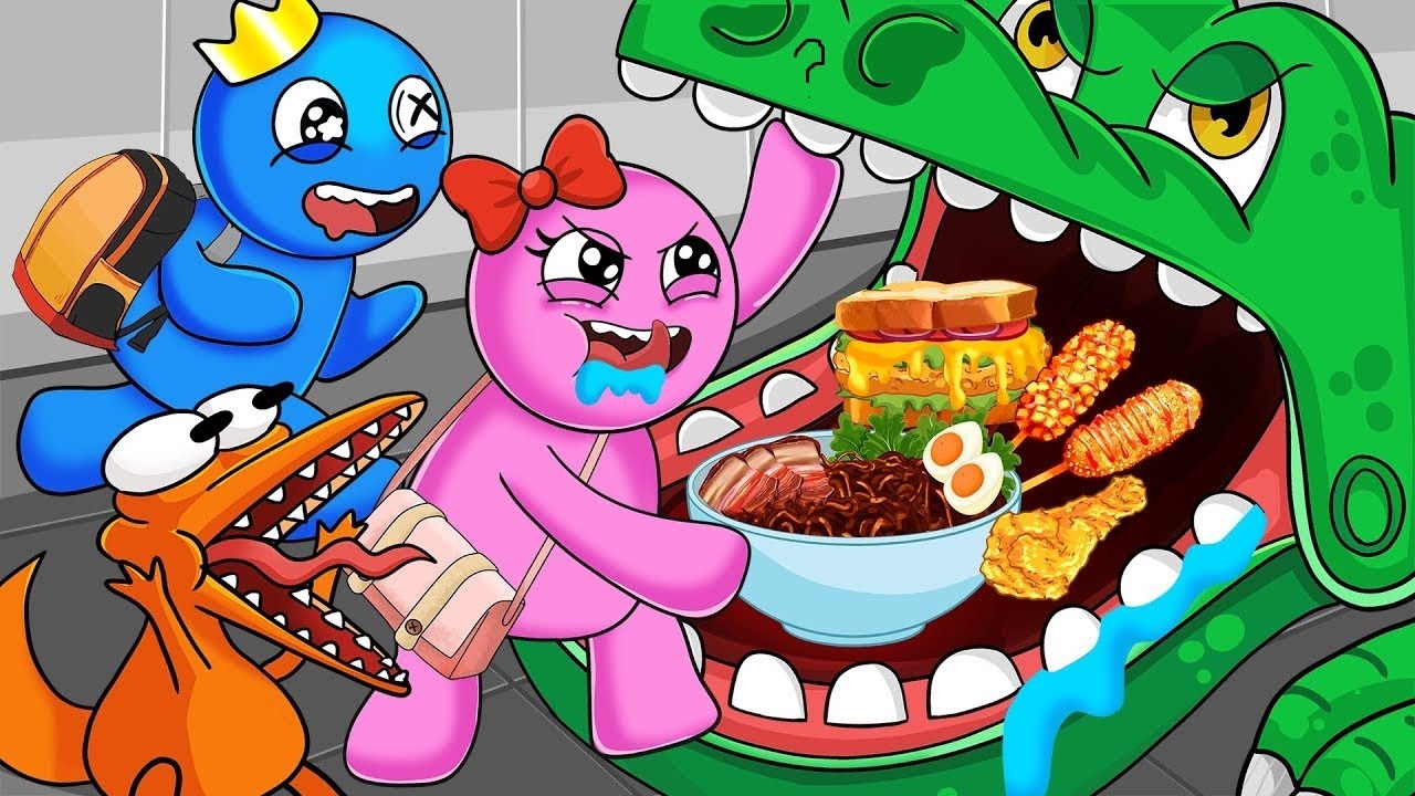 🥡 Rainbow Friends play Crocodile Mukbang Animation Black Bean Noodles ...