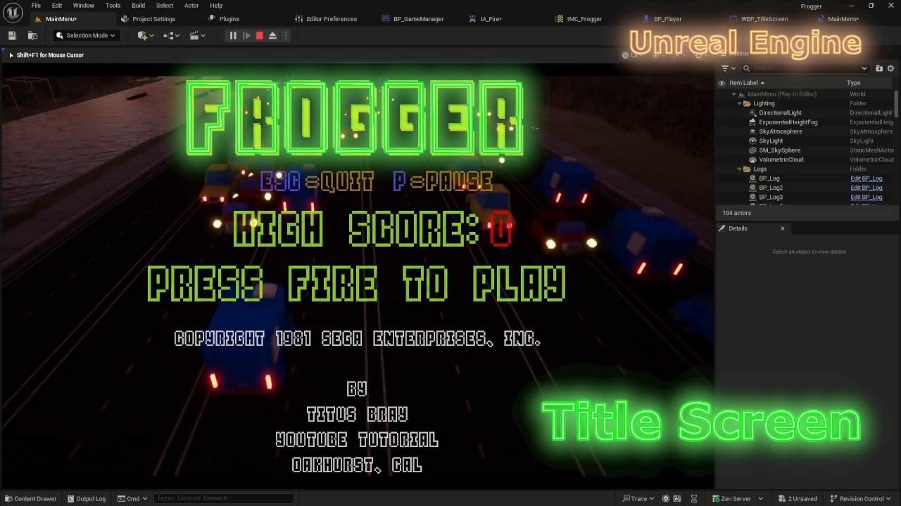 Recreating Frogger in Unreal Engine | Part 21 - Title Screen - YouTube