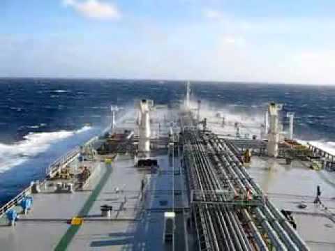 Crude oil tanker in rough sea - YouTube