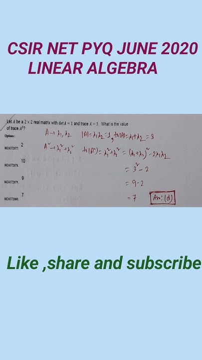 CSIR NET Mathematics | Linear Algebra PYQ | June 2020 | #shorts #csirnet #linearalgebra - YouTube