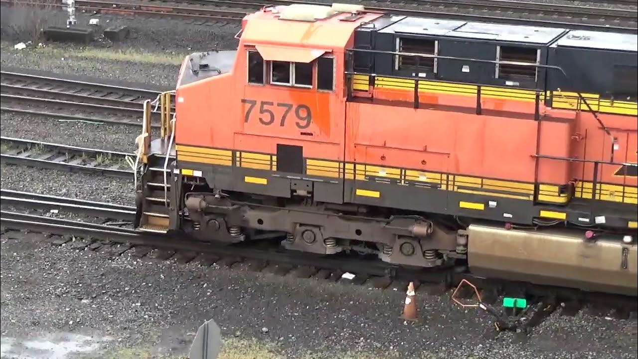 (Northbound) BNSF Power Move pulls forward and stops at the BNSF Tacoma Train Yard. (Part 2 ...