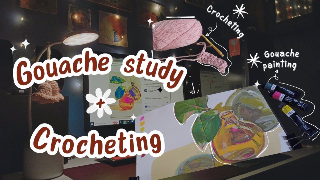 paint with me!⭐Gouache full painting process + Crocheting🧷 - YouTube
