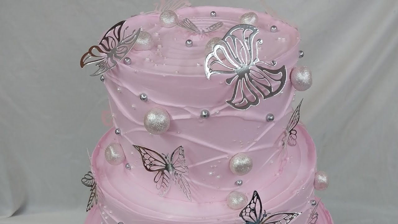 pink color wedding cake Design/Butterfly Decoration cake/ - YouTube