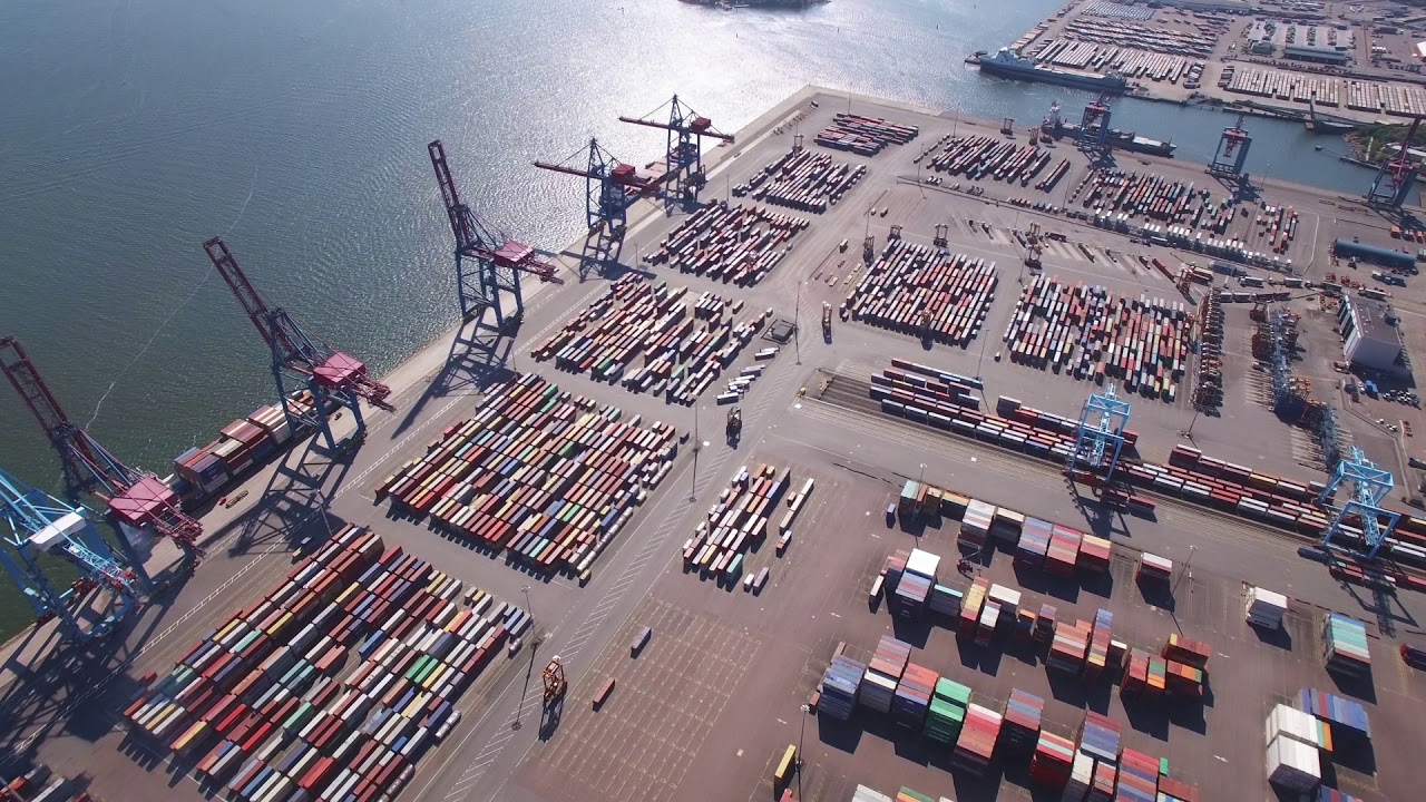 aerial view of container port WFH7NRX - YouTube