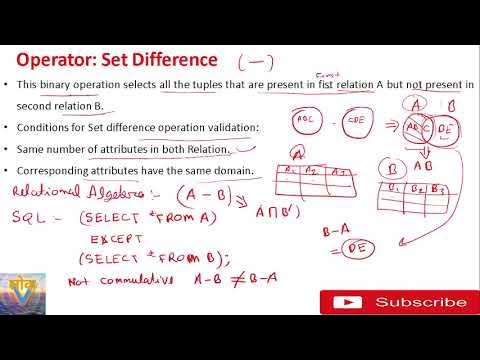 Set Difference Operation in DBMS. Operations in Relational Algebra ...
