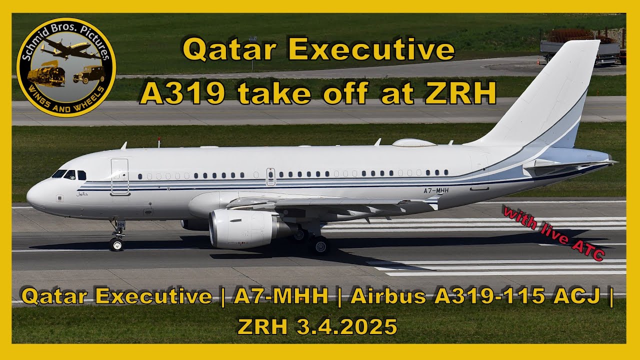 Qatar Executive Airbus A319 ACJ ''A7-MHH'' take off runway 28 at ZRH ...