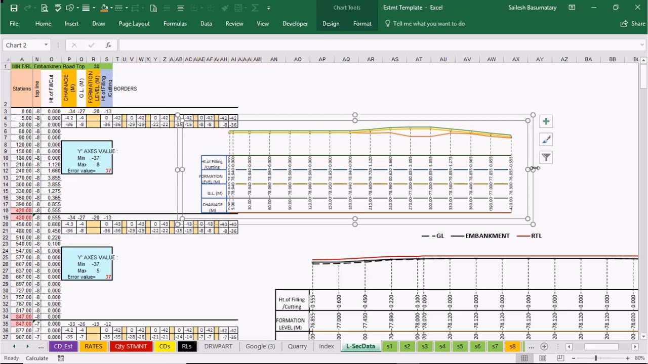 HOW TO DRAW ROAD LONG SECTION IN EXCEL PART 2 - YouTube